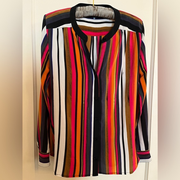 Trina Turk | Tops | Trina Turk Silk Multicolor Striped Signature Blouse ...